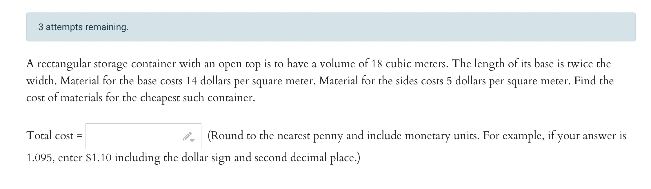 Solved A rectangular storage container with an open top is | Chegg.com