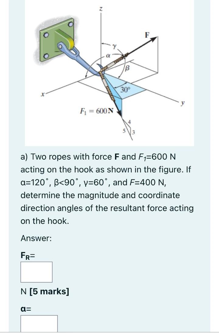 Solved F В 30° F1 = 600N 1 a) Two ropes with force F and | Chegg.com