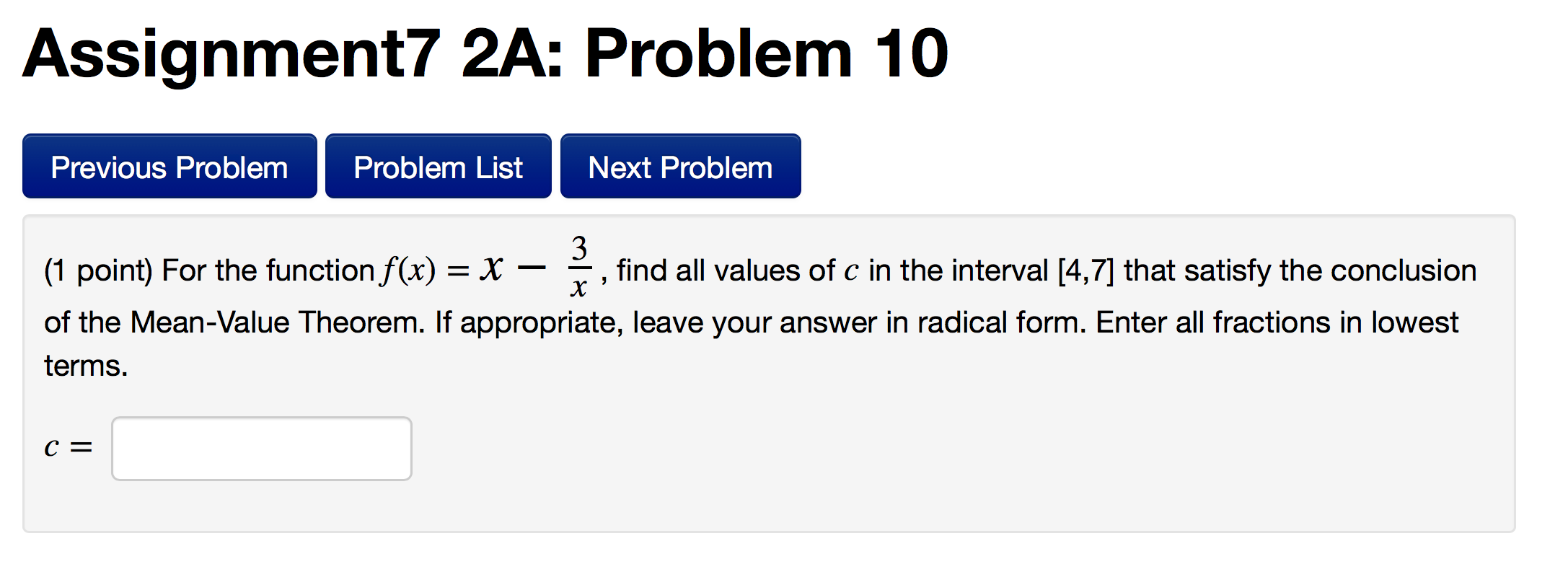 Solved Assignment7 2a Problem 10 Previous Problem Problem 
