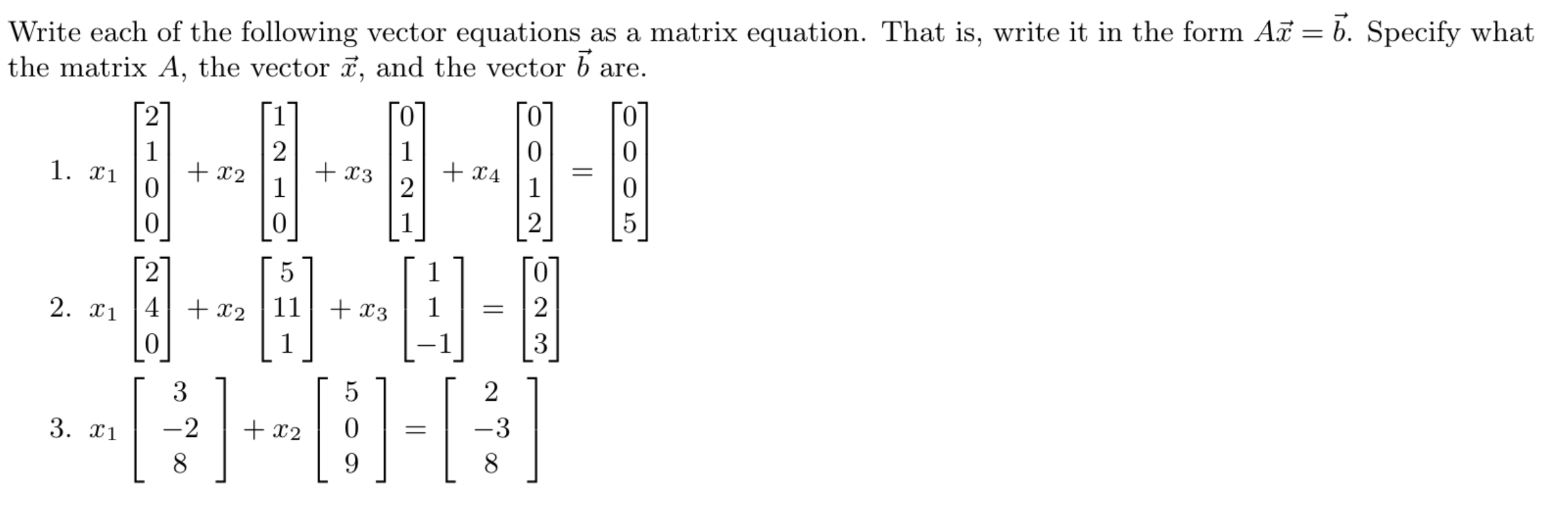 Solved Write each of the following vector equations as a | Chegg.com