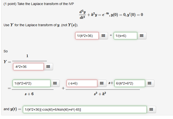 Solved (1 point) Take the Laplace transform of the IVP | Chegg.com