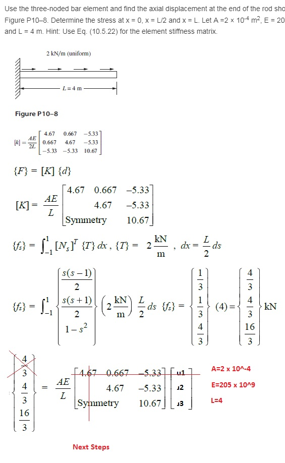 Solved Use the three-noded bar element and find the axial | Chegg.com