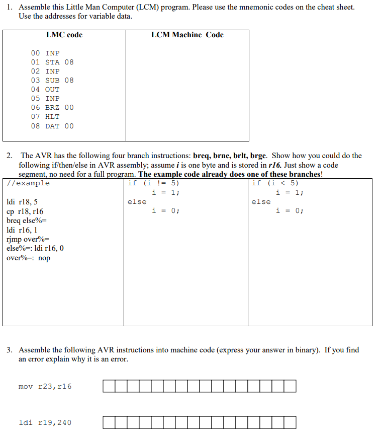 Solved 1. Assemble this Little Man Computer (LCM) program. | Chegg.com