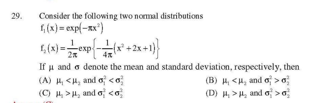 Solved 29. Consider the following two normal distributions | Chegg.com