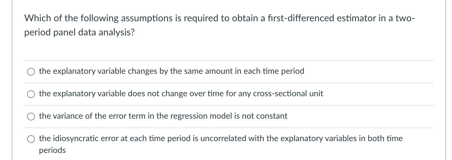 Solved Which of the following assumptions is required to | Chegg.com