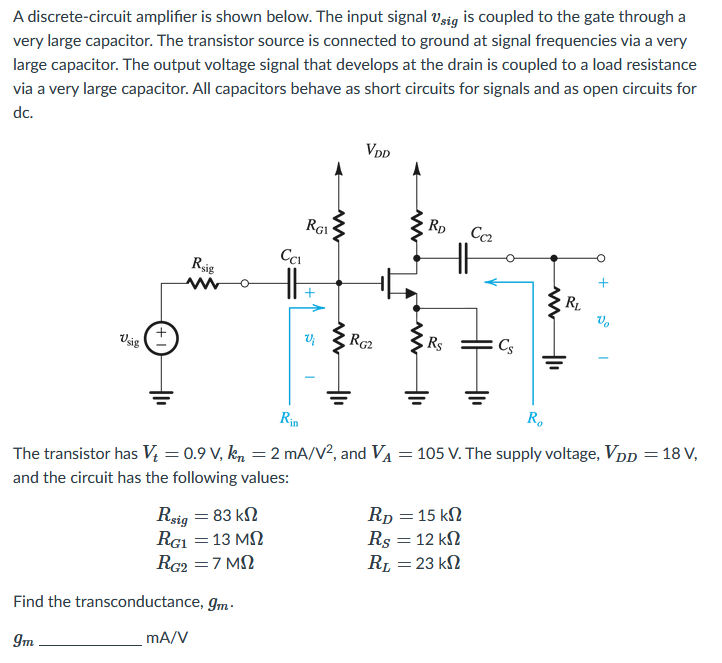 Solved A discrete-circuit amplifier is shown below. The | Chegg.com