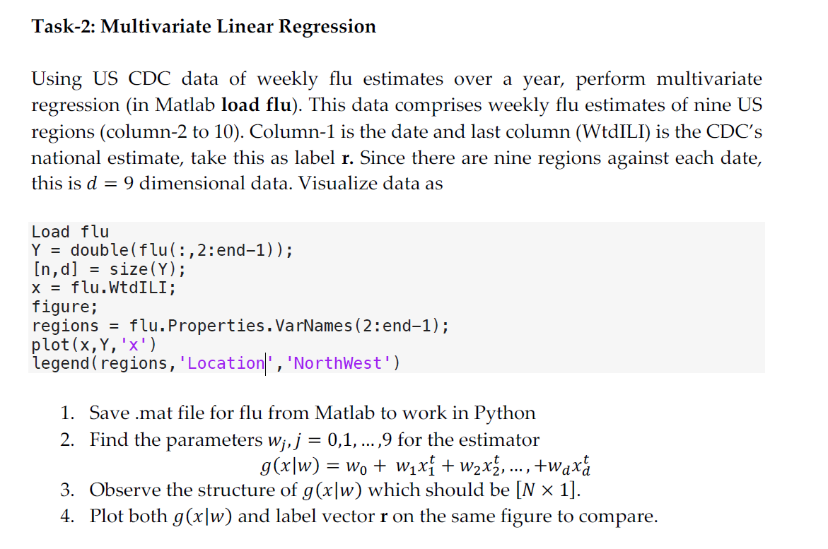 Solved Task-2: Multivariate Linear Regression Using US CDC | Chegg.com