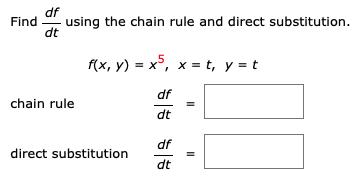 Solved df Find using the chain rule and direct substitution. | Chegg.com