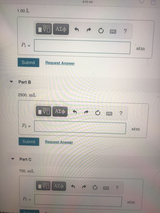 Solved A gas at a pressure of 2.0 atm is in a closed | Chegg.com