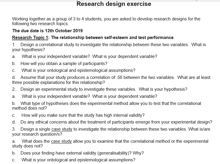 Solved Research design exercise a. C. Working together as a | Chegg.com
