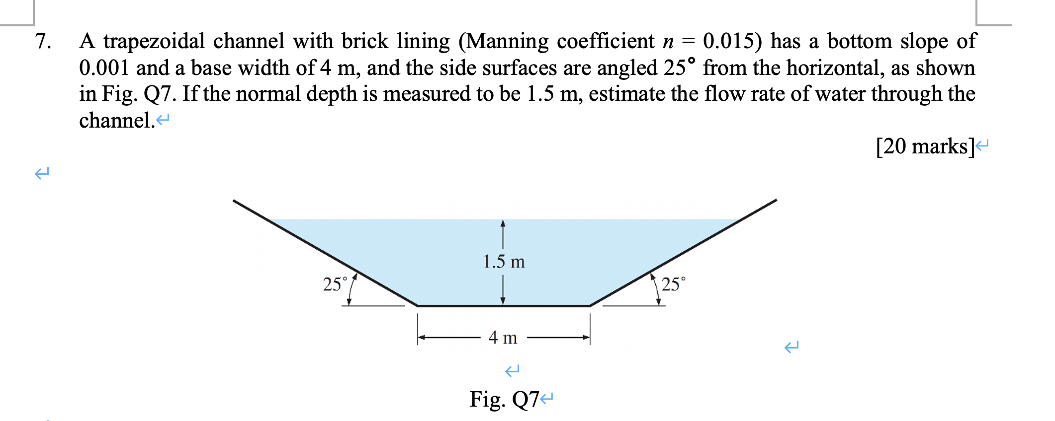 Solved 7. a A trapezoidal channel with brick lining (Manning | Chegg.com