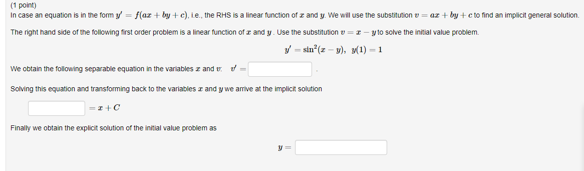 Solved (1 point) In case an equation is in the form y' = | Chegg.com