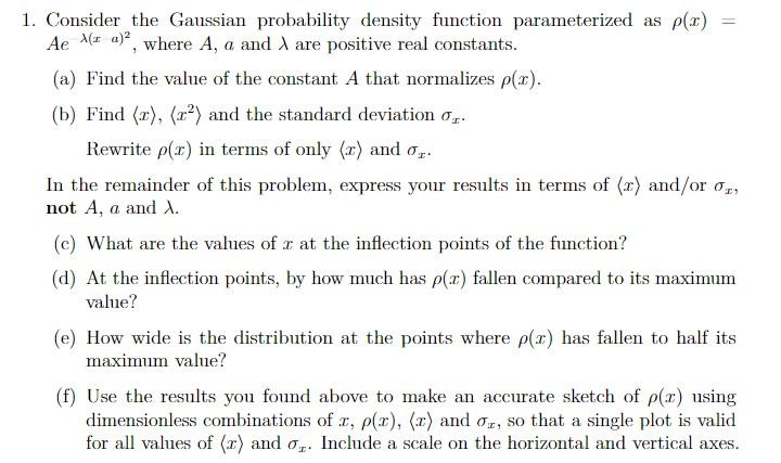 Solved 11 1. Consider the Gaussian probability density | Chegg.com