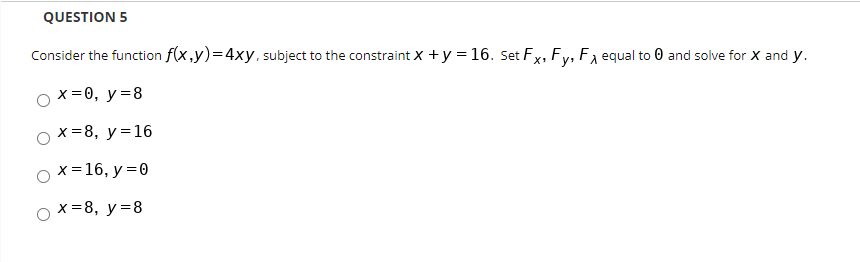 Solved QUESTION 1 Consider the function f(x,y)=4xy, subject | Chegg.com