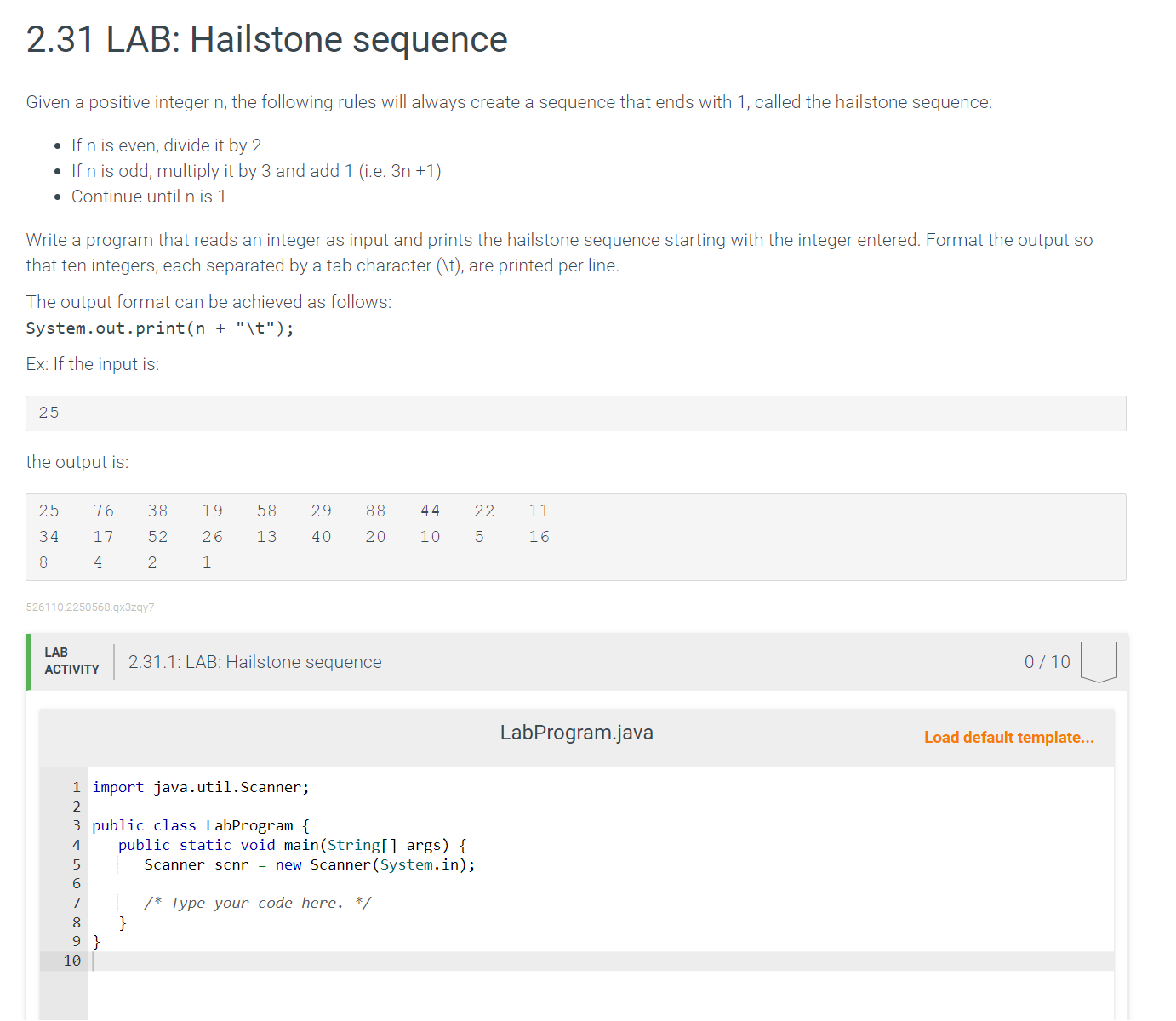 Solved 2.31 LAB: Hailstone sequence Given a positive integer | Chegg.com