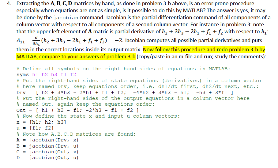 Solved 4. Extracting the A, B, C, D matrices by hand, as | Chegg.com