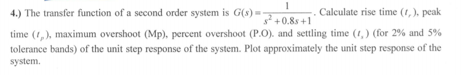 Solved 1 4.) The transfer function of a second order system | Chegg.com