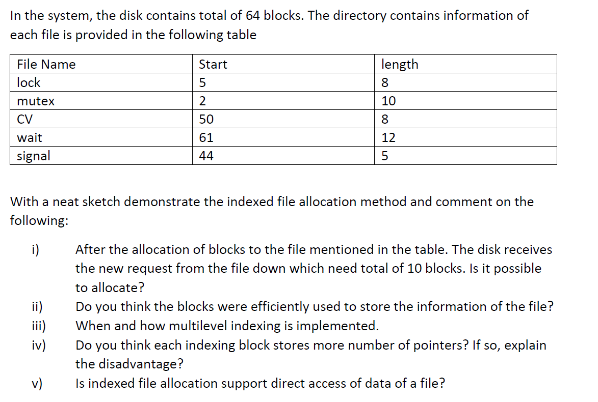 In the system, the disk contains total of 64 blocks. | Chegg.com