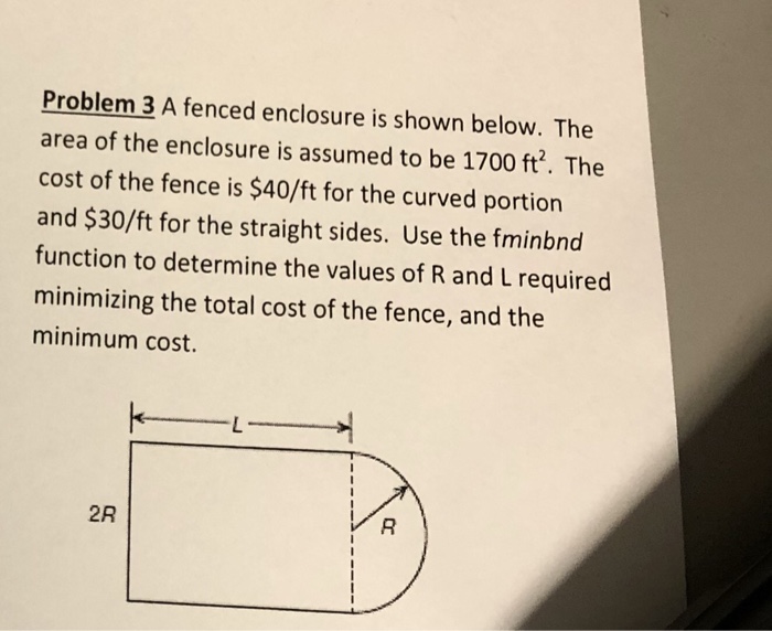 Solved Problem 3 A fenced enclosure is shown below. The area | Chegg.com