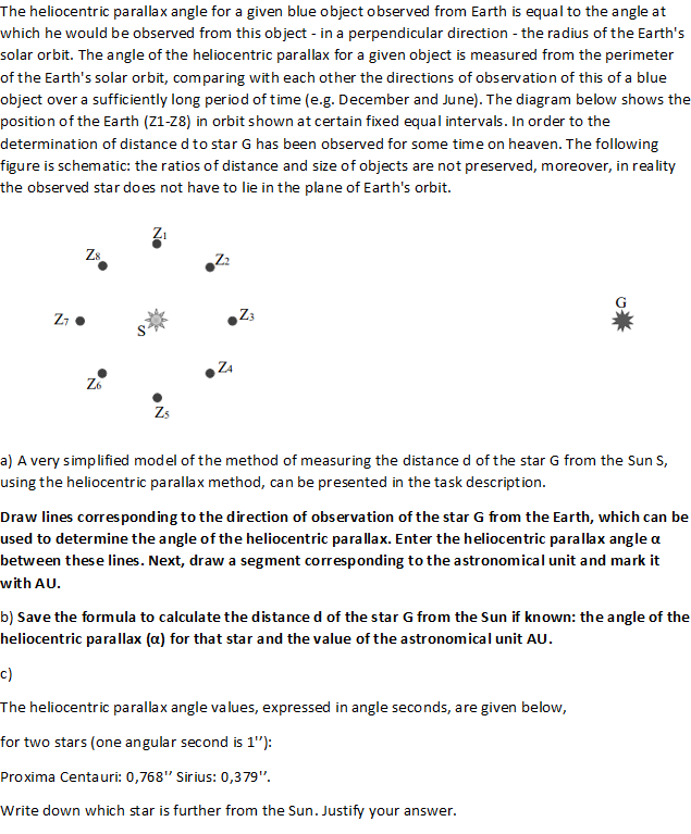 Solved The heliocentric parallax angle for a given blue | Chegg.com