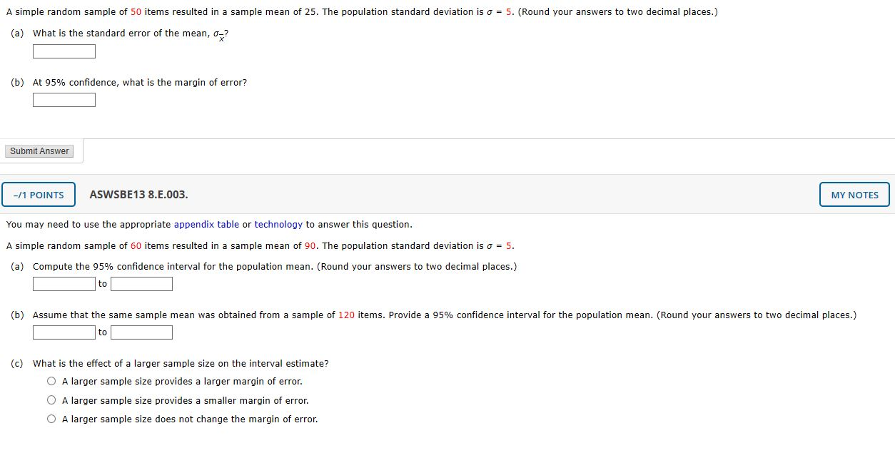 Solved A simple random sample of 50 items resulted in a | Chegg.com