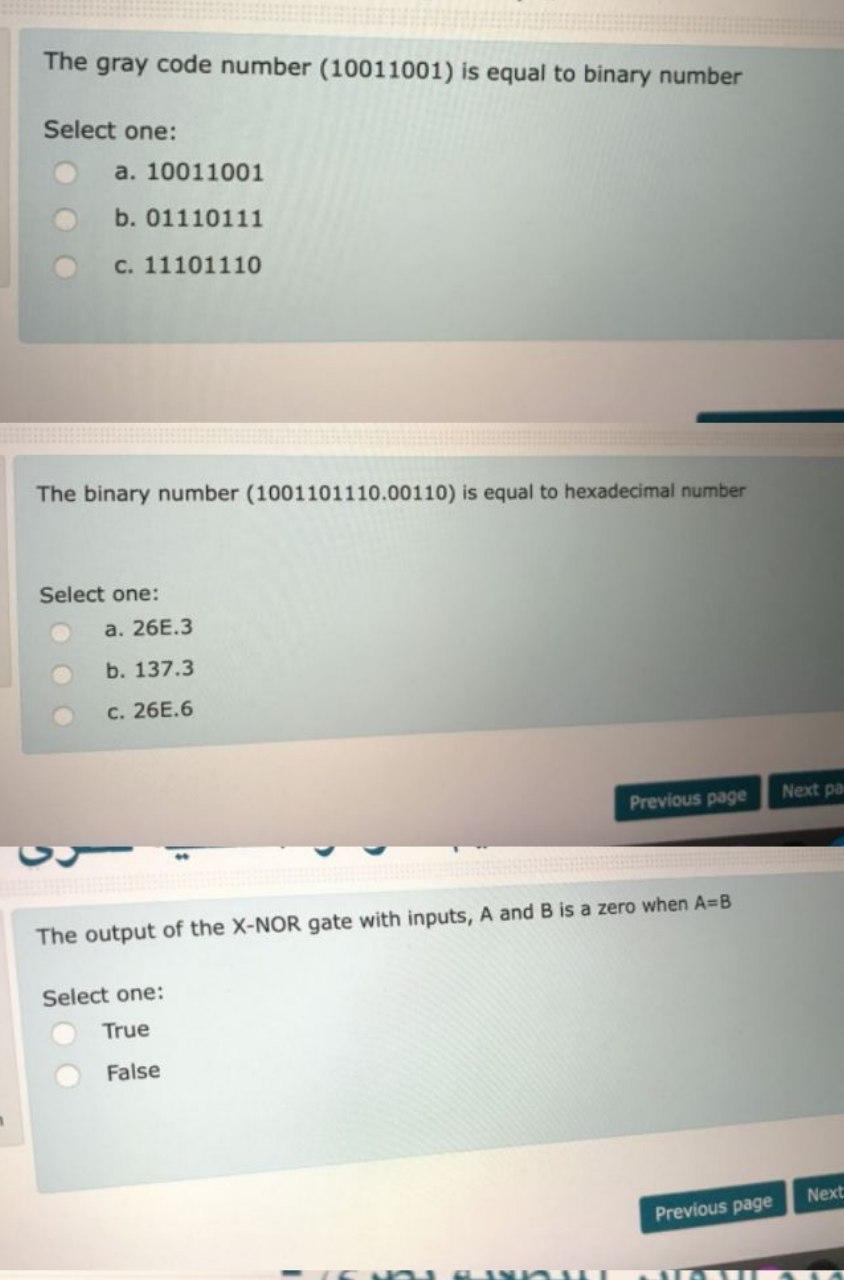 Solved The gray code number (10011001) is equal to binary | Chegg.com