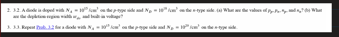 Solved 3.2. ﻿A diode is doped with NA=1015cm3 ﻿on the p-type | Chegg.com