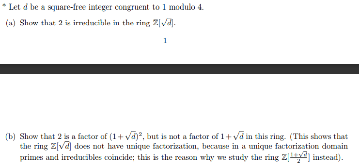 Solved * Let d be a square-free integer congruent to 1 | Chegg.com