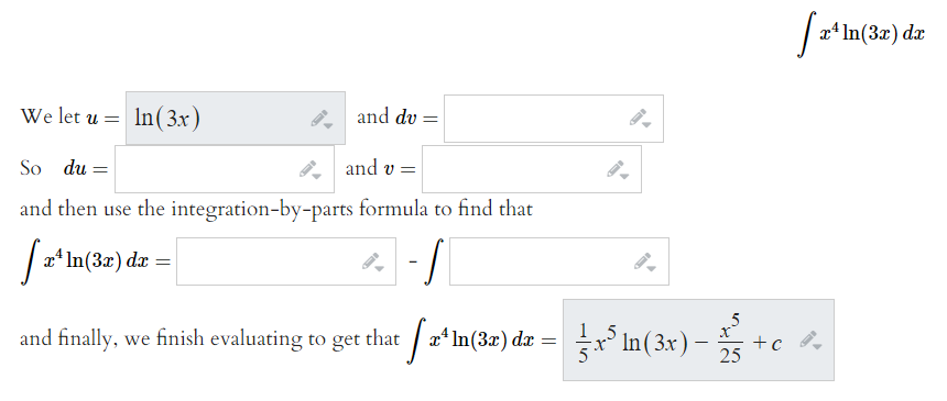 Solved | * u() 7in x" ln(3x) dx We let u = ln(3x) and du = = | Chegg.com