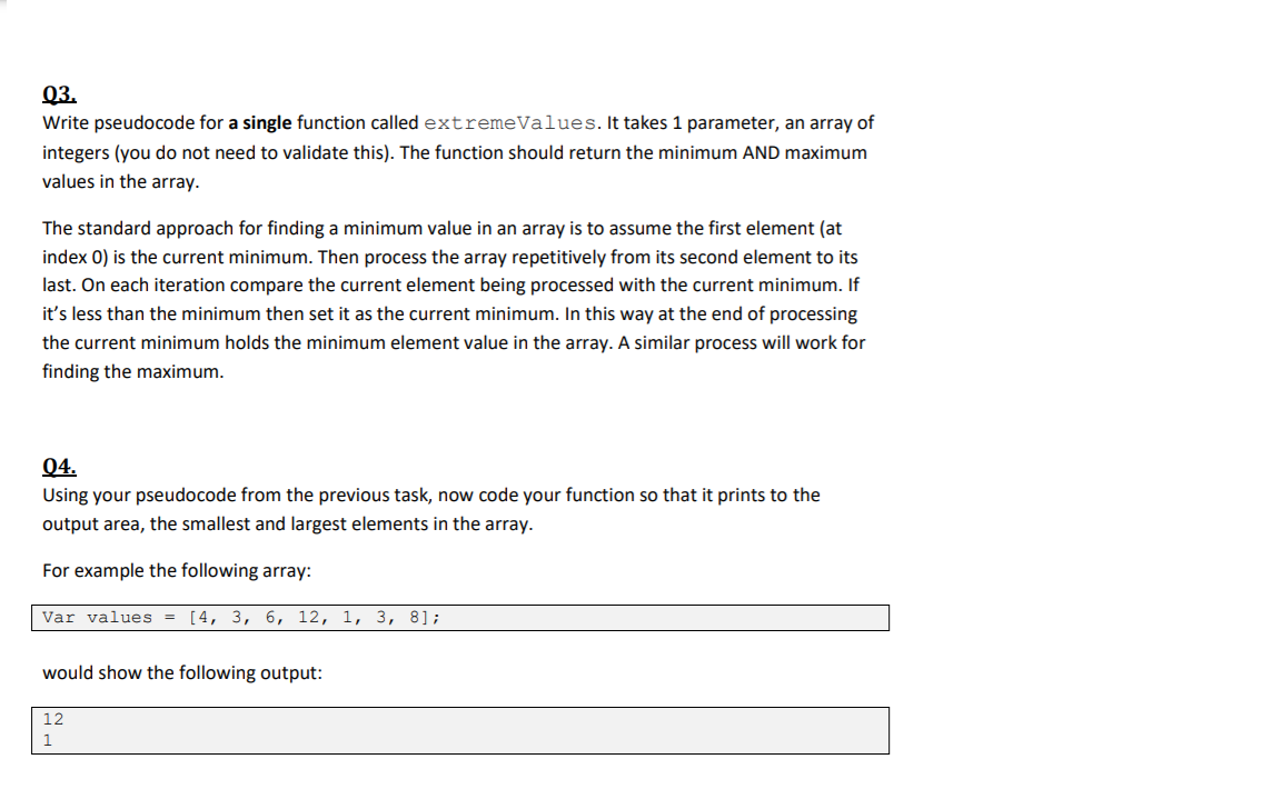 Solved 03. Write pseudocode for a single function called | Chegg.com