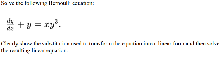 Solved Solve the following Bernoulli | Chegg.com