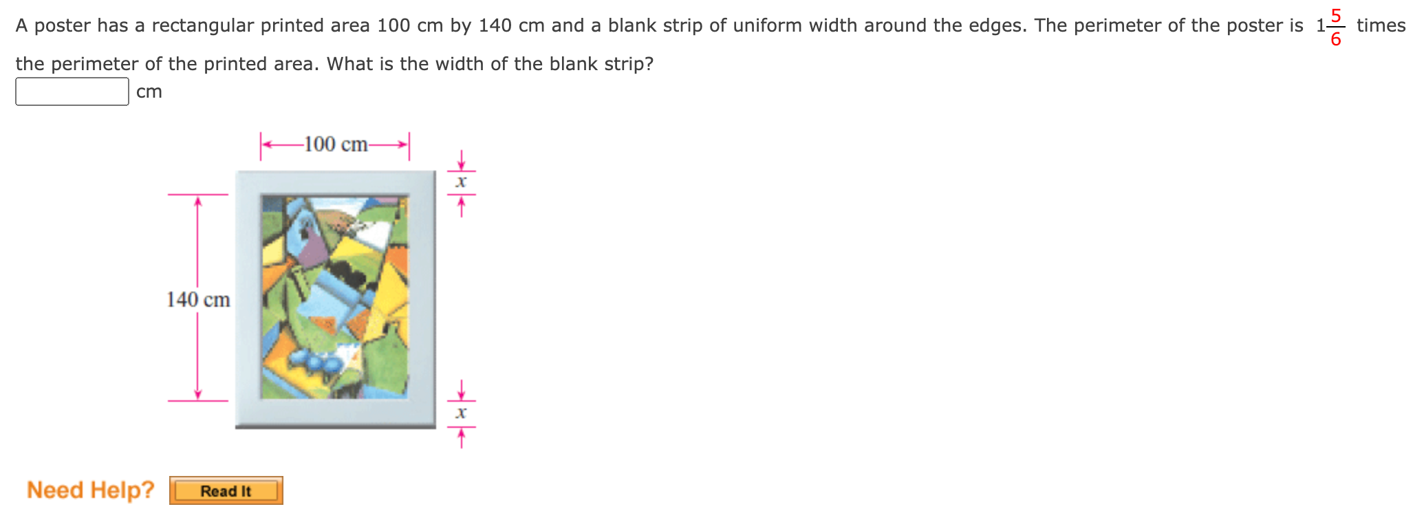 Solved A poster has a rectangular printed area 100 cm by 140 | Chegg.com