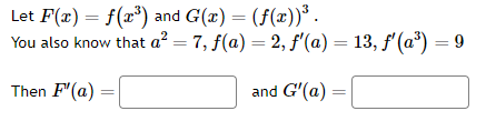 Solved Let F(x)=f(x3) and G(x)=(f(x))3. You also know that | Chegg.com