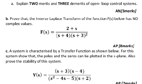 Solved a. Explain TWO merits and THREE demerits of open-loop | Chegg.com