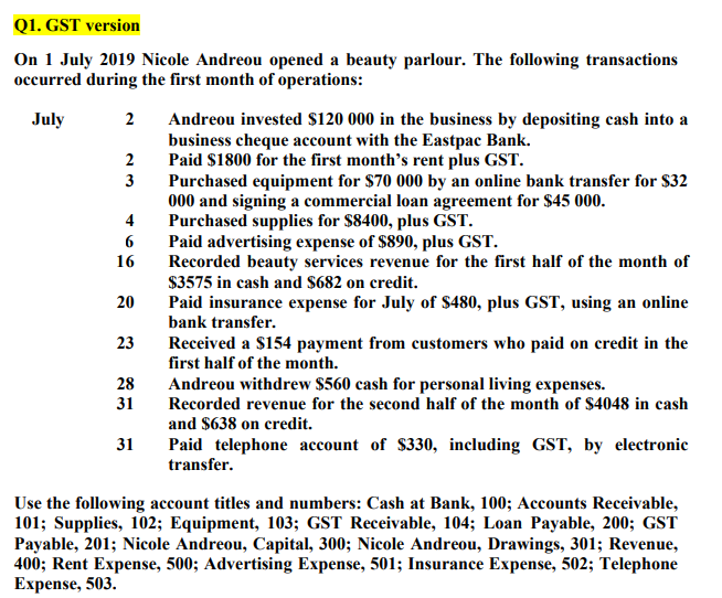 GST rate is 10% (a) Prepare the general journal | Chegg.com