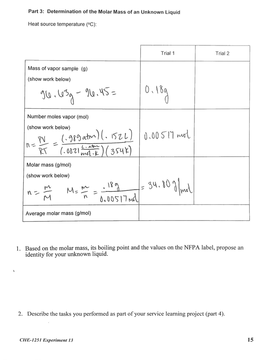 Solved I need help with identifying the unknown liquid. I | Chegg.com