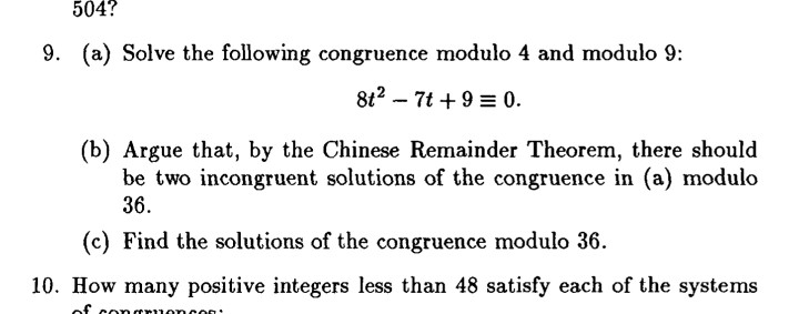 Solved 504? 9. (a) Solve the following congruence modulo 4 | Chegg.com