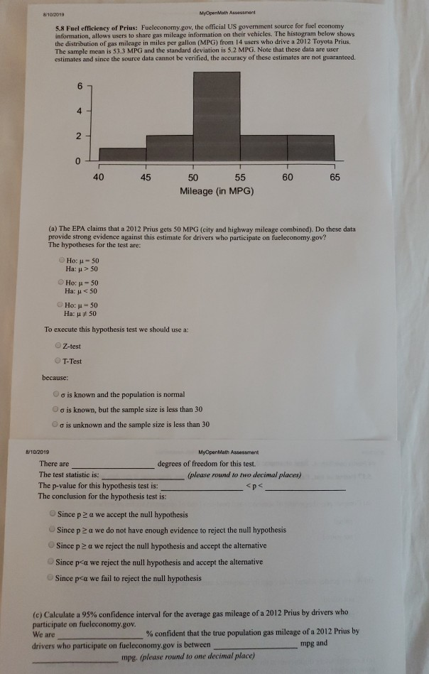 Solved 8/10/2019 MyOpen Math Assessment 5.Fuel Miciency of | Chegg.com