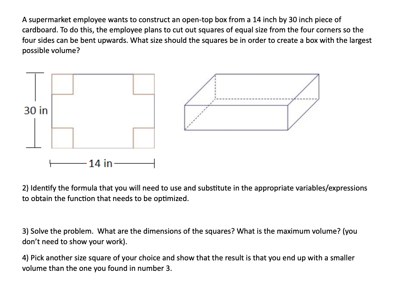 Solved A supermarket employee wants to construct an open-top | Chegg.com
