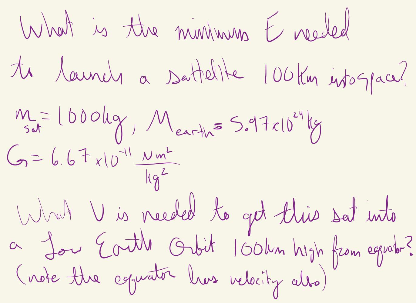 Solved a What is the minimums E needed to launch sattelite | Chegg.com