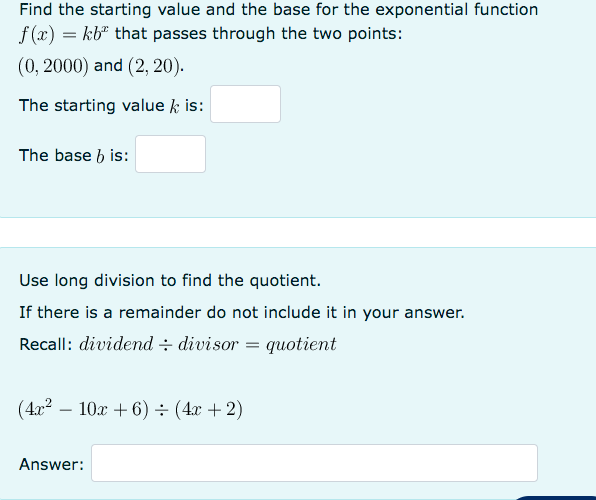 Solved Find the starting value and the base for the | Chegg.com
