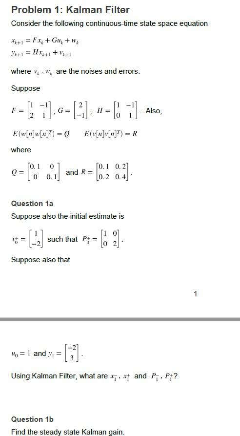 Solved Problem 1 Kalman Filter Consider The Following