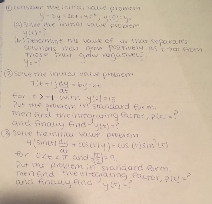 Solved Consider the initial value problem y^1-5y = 20t + | Chegg.com