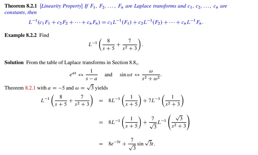 Solved Use Theorem 8.2.1 and the table of Laplace transforms | Chegg.com