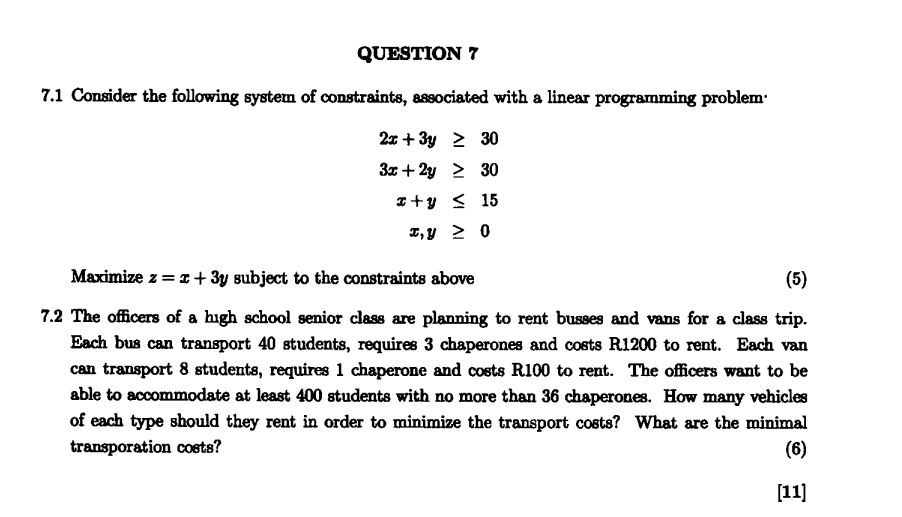 Solved 7.1 Consider the following system of constraints, | Chegg.com