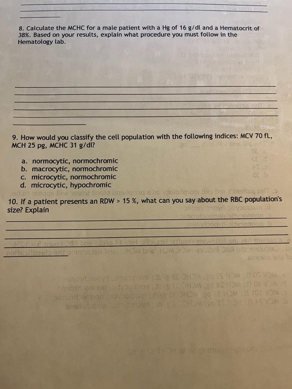 Solved 8. Calculate the MCHC for a male patient with a Hg of | Chegg.com