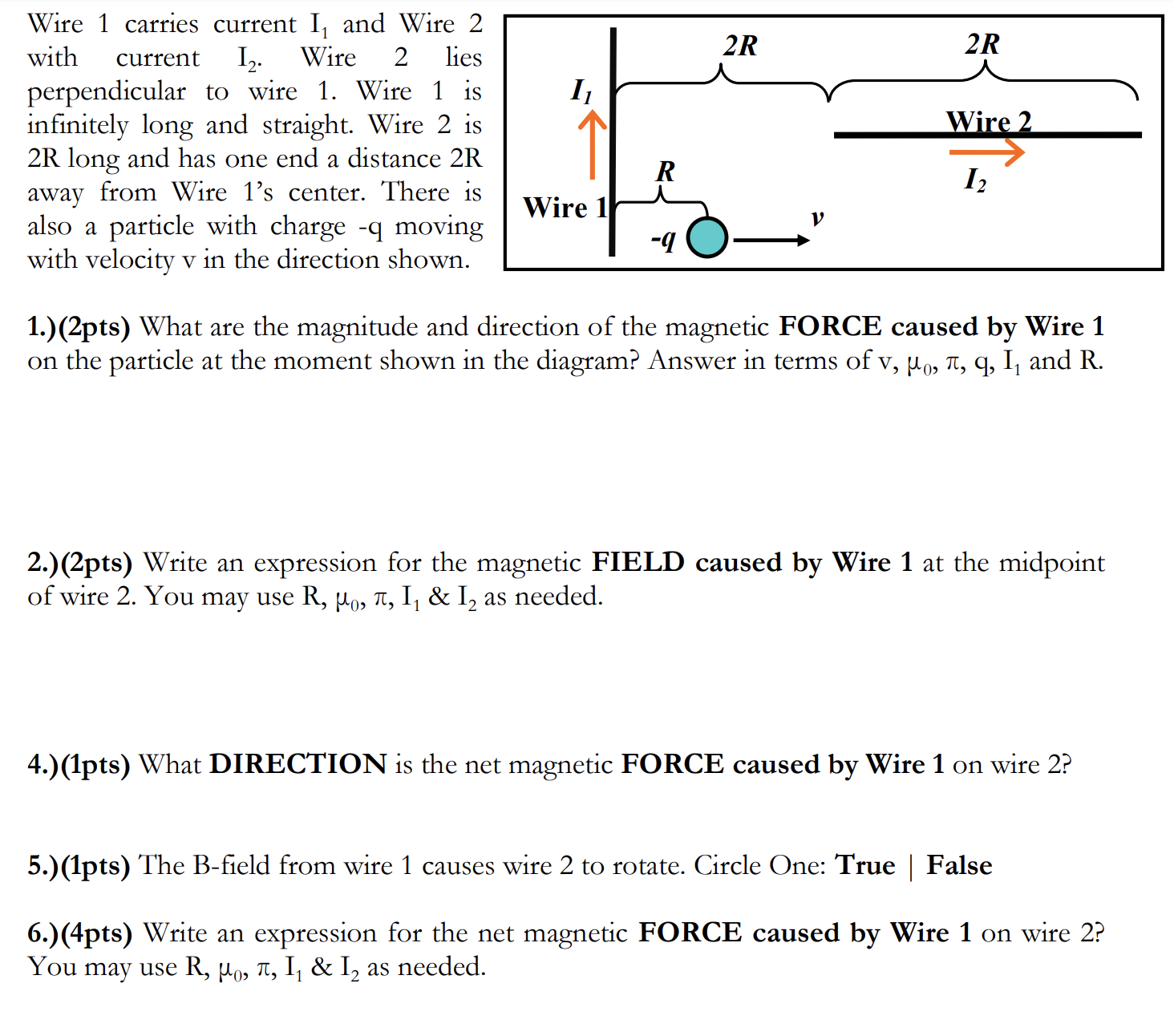 Solved Wire 1 carries current I1 and Wire 2 with current I2. | Chegg.com