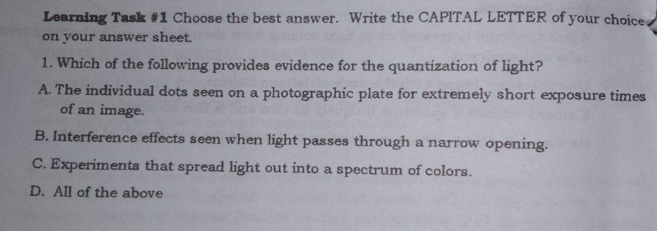 Solved Learning Task #1 Choose the best answer. Write the | Chegg.com