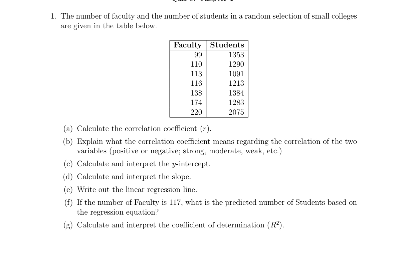 Solved 1. The number of faculty and the number of students | Chegg.com