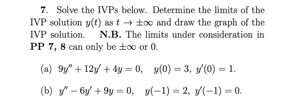 Solved 7. Solve the IVPs below. Determine the limits of the | Chegg.com